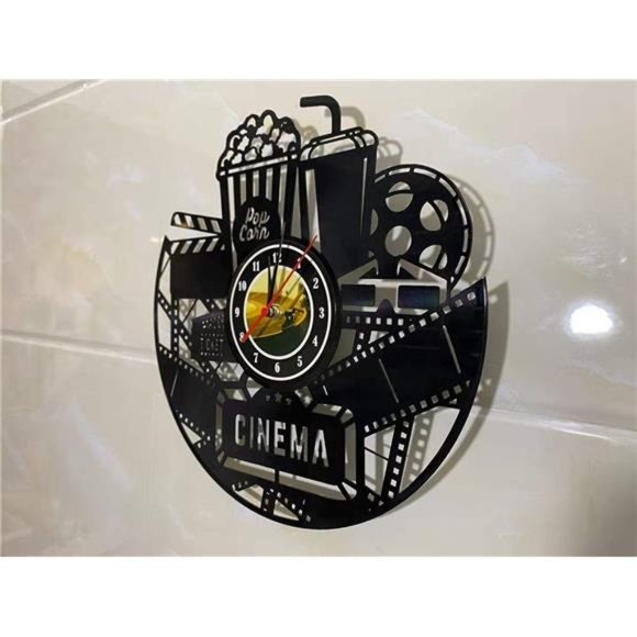 Wall Decor | Home Theater Cinema And Popcorn Vinyl Record Wall Clock ...